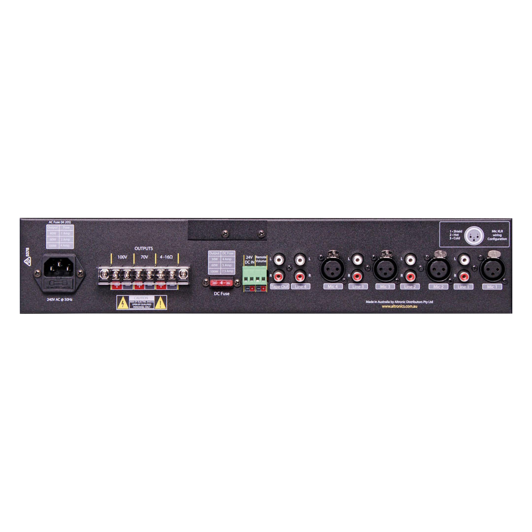 A-A4043A – Redback 60W 4 Input 100V Public Address Amplifier – Soundcraft